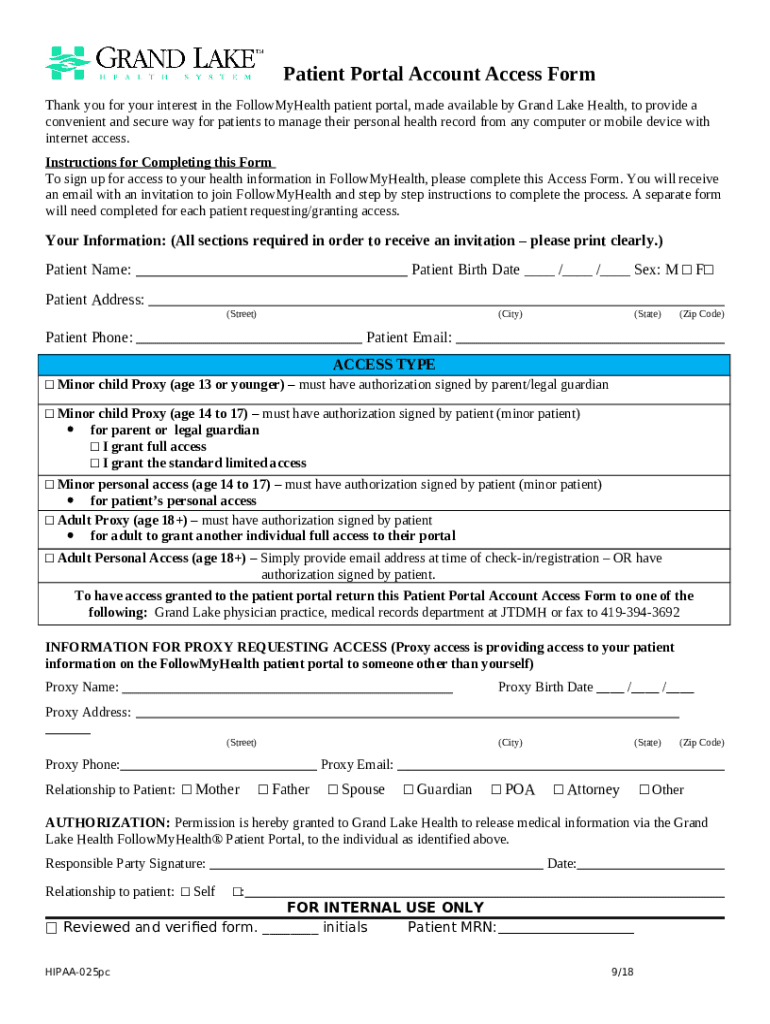 Patient Portal Account Access Doc Template | pdfFiller