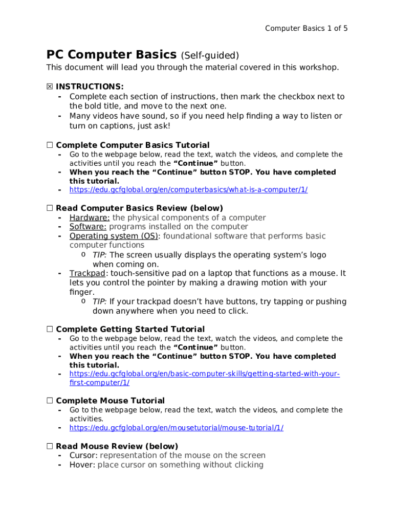 S2-self-guided-PC-Basics.docx - Computer Basics 1 of 5 PC... Doc ...