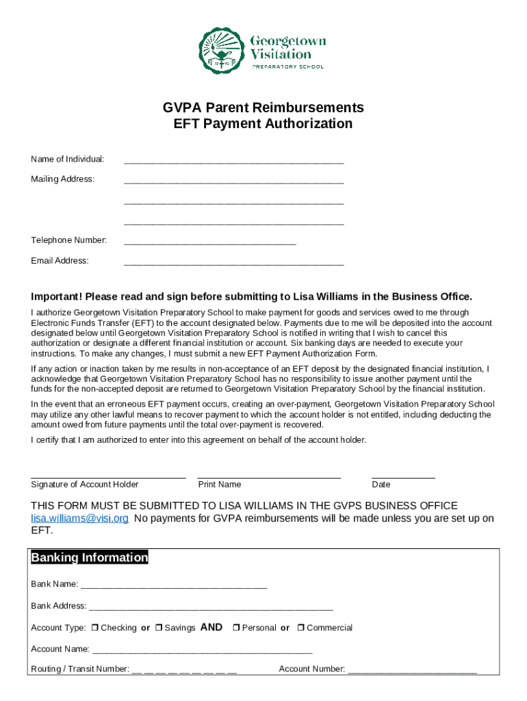 EFT Payment Authorization Doc Template | pdfFiller