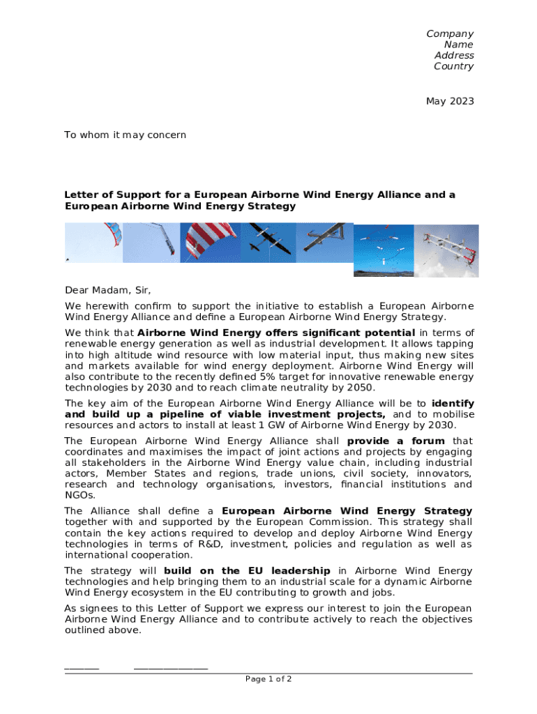 Letter of Support for a European Airborne Wind Energy ... Doc Template ...