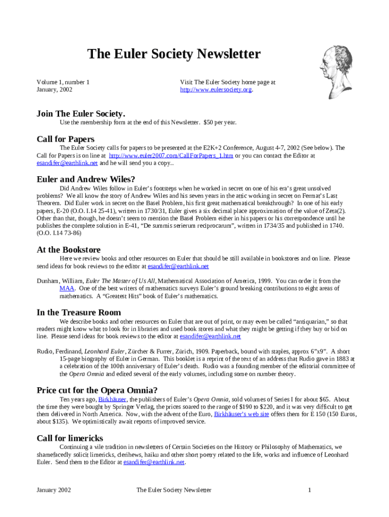 Organization of the Euler Society Doc Template | pdfFiller