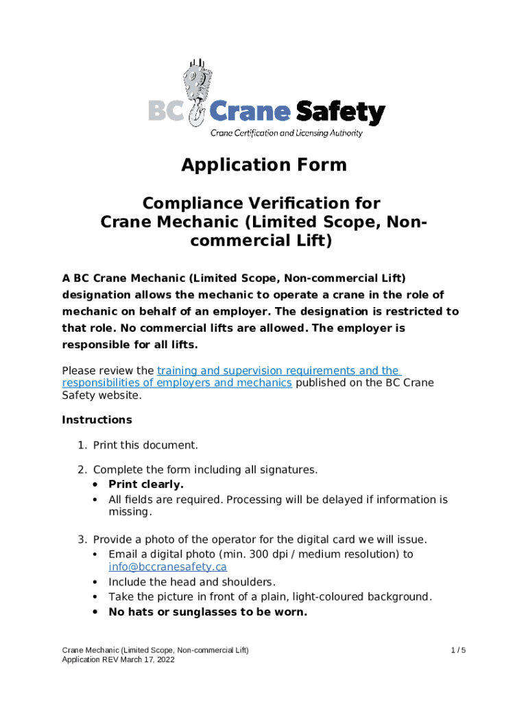 Crane Mechanic (Limited Scope, Non-commercial Lift) Doc Template ...