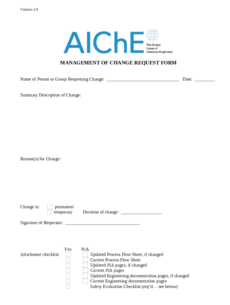 Management of Change request Doc Template | pdfFiller