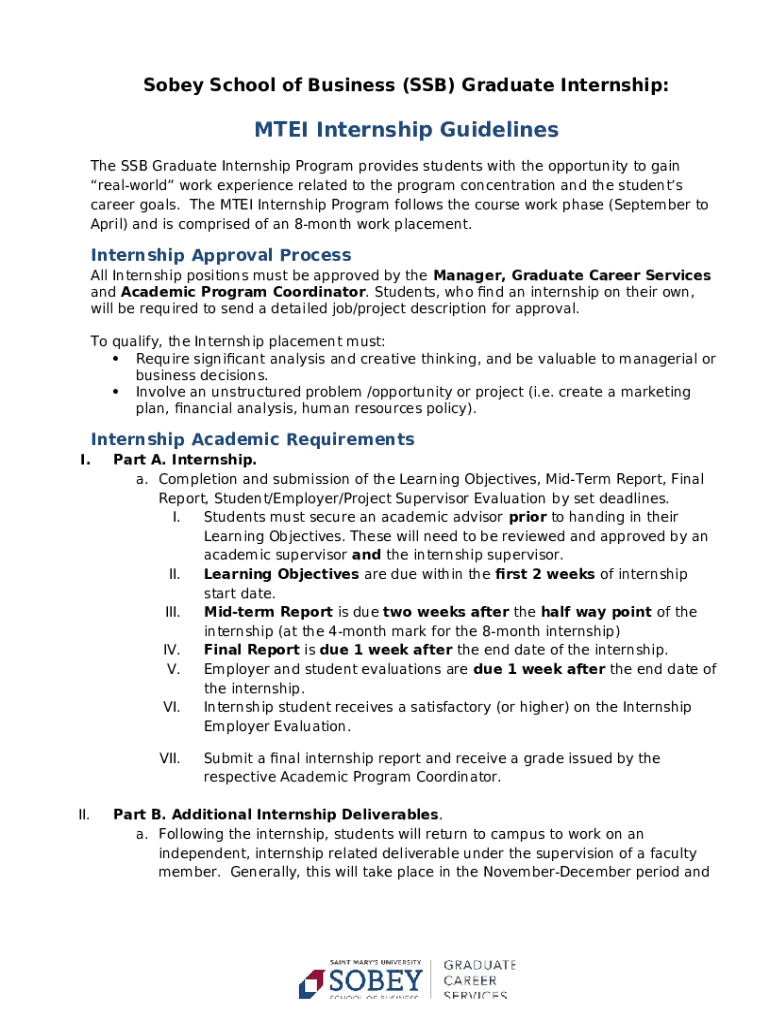 Sobey School of Business (SSB) Graduate Internship Doc Template | pdfFiller