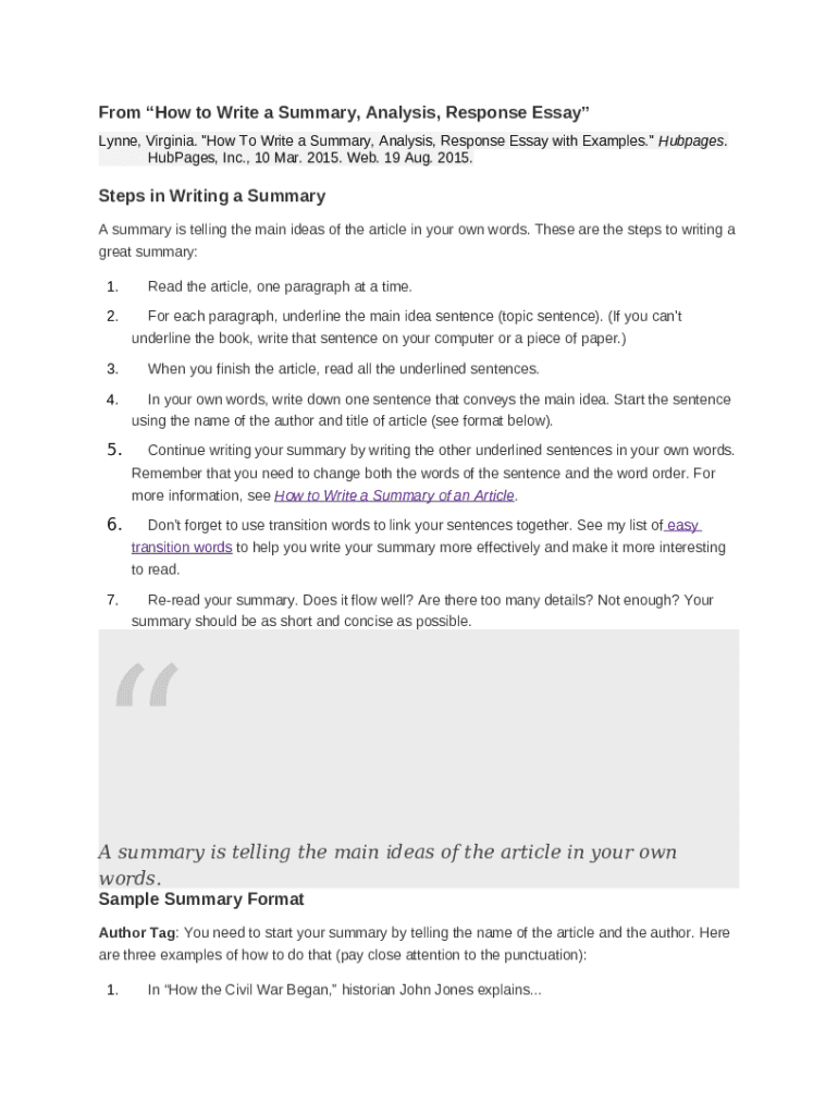 writing a summary analysis response essay. ... Doc Template | pdfFiller