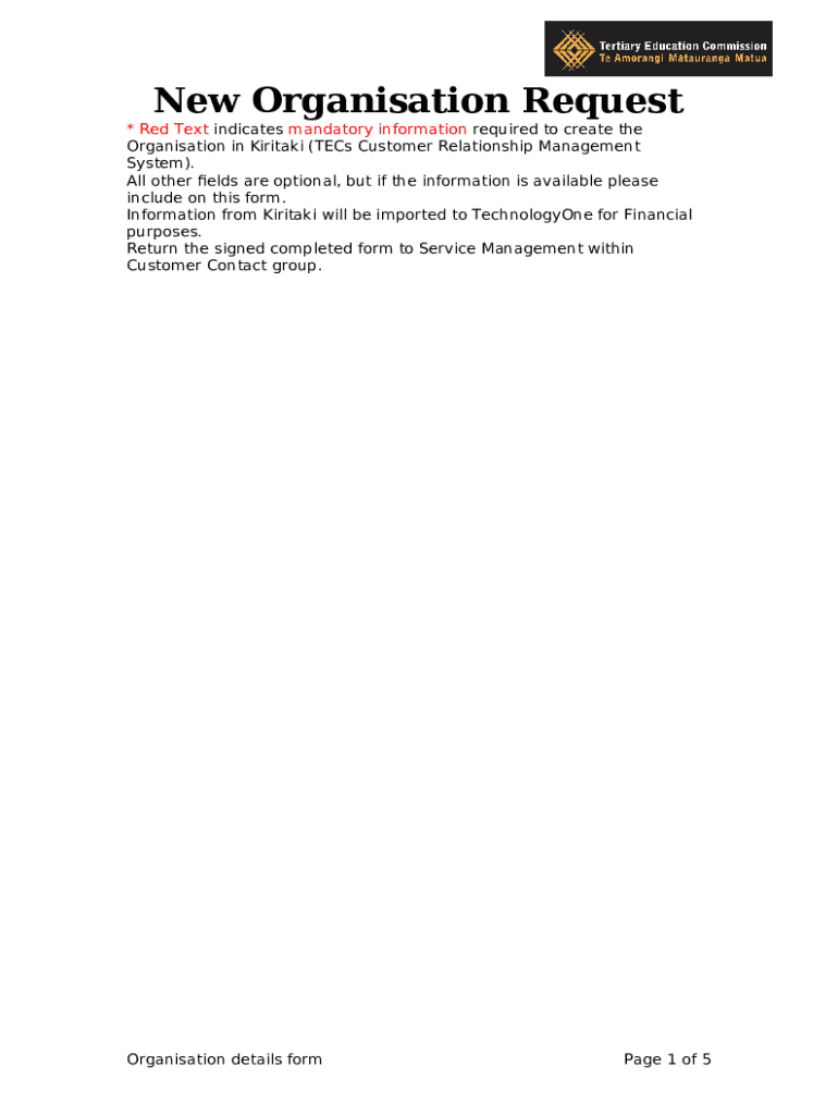 New Organisation Request Doc Template | pdfFiller