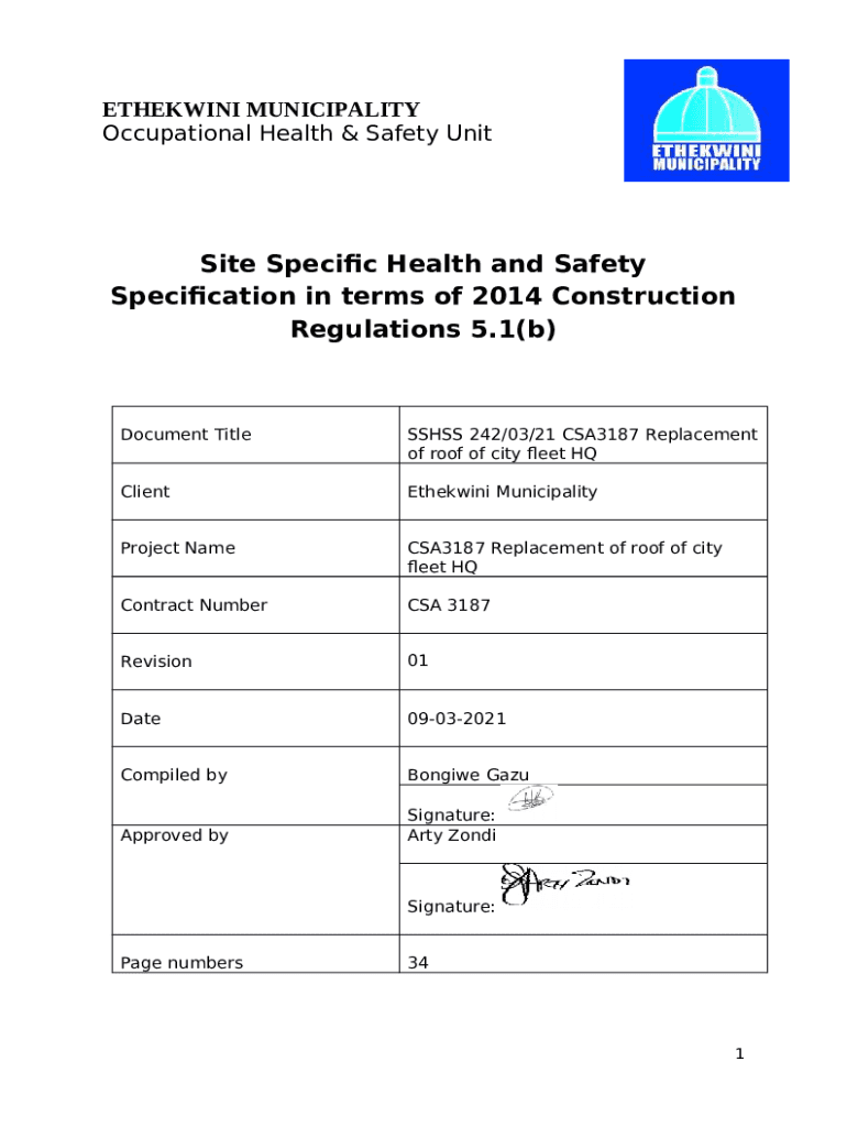 Site Specific Health and Safety Specification in terms of 2014 ...