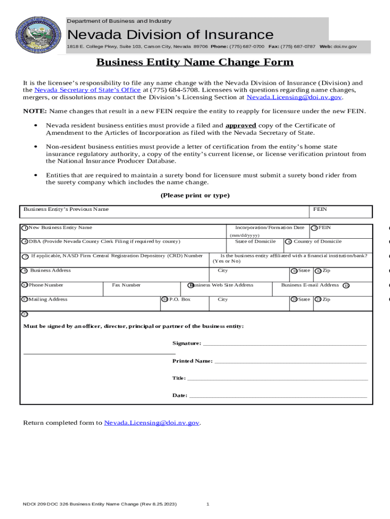 How to change your company name in Nevada - doi nv Doc Template | pdfFiller