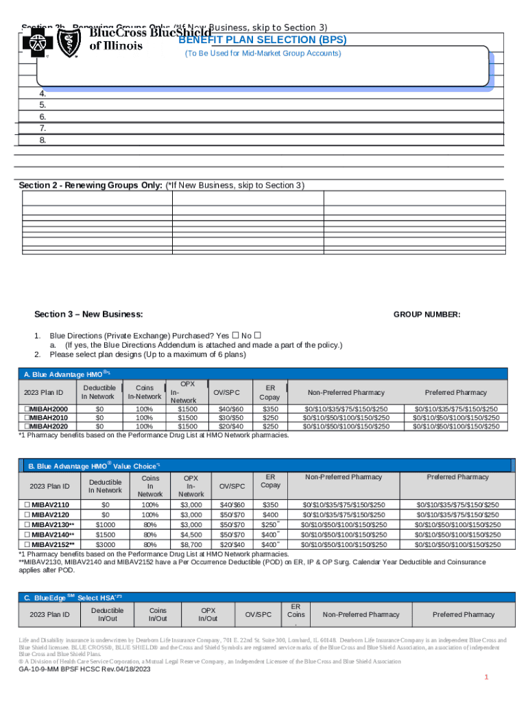 BCBSIL Mid-Market Benefit Plan Selection (BPS) Doc Template | pdfFiller