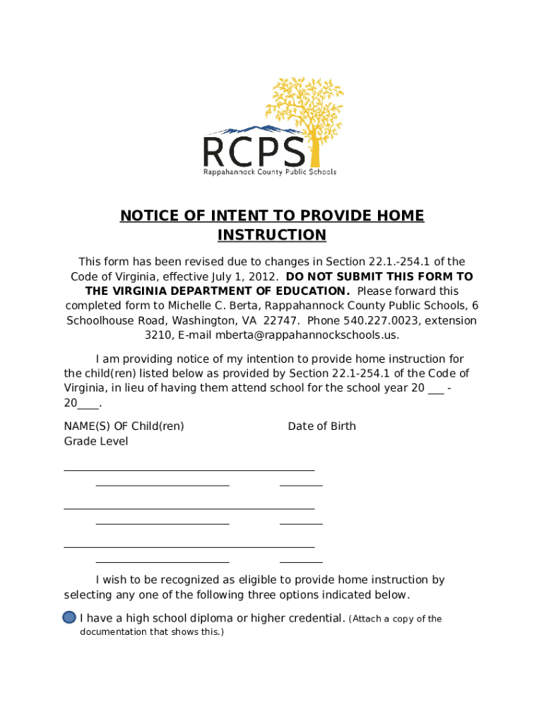 notice of intent to provide home instruction - Connect Suite Doc ...