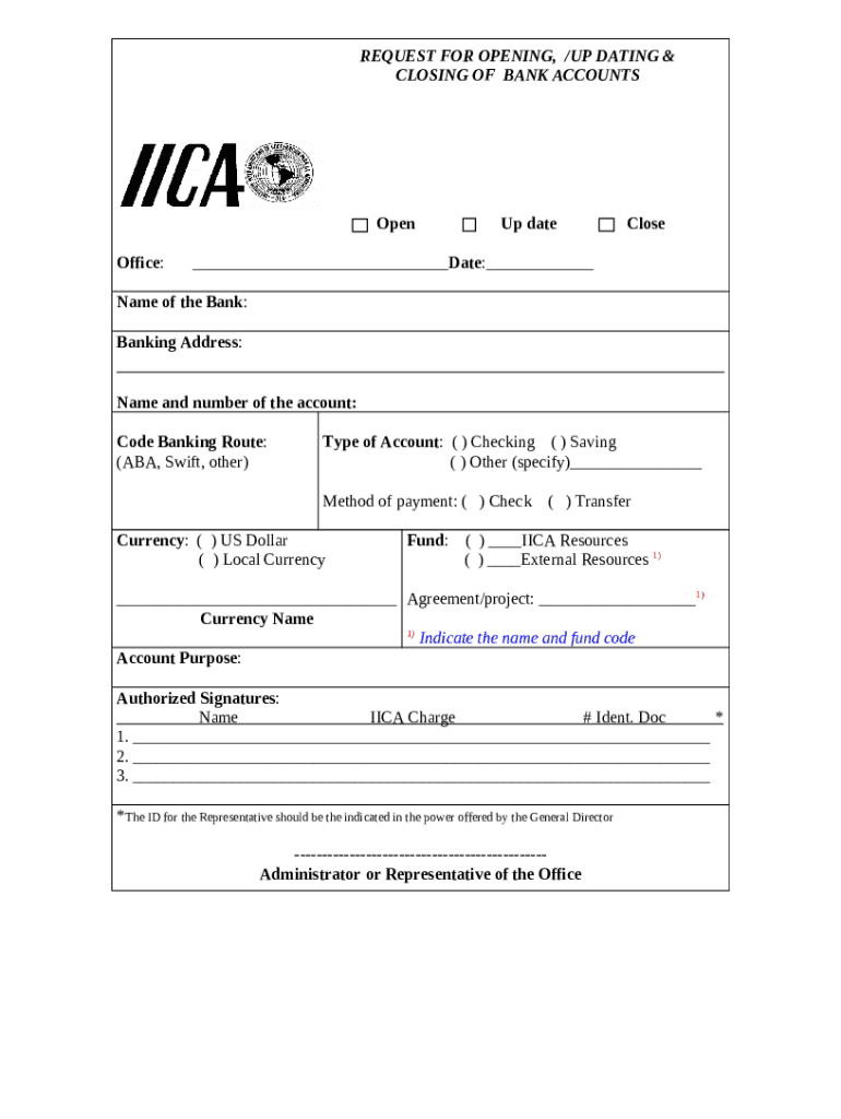 request for Opening, Updating and Closing of bank accounts Doc Template ...