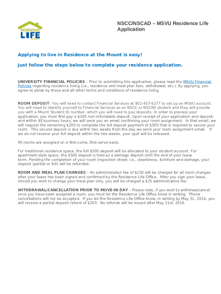 Know when and how to apply for campus housing.NSCC Doc Template | pdfFiller