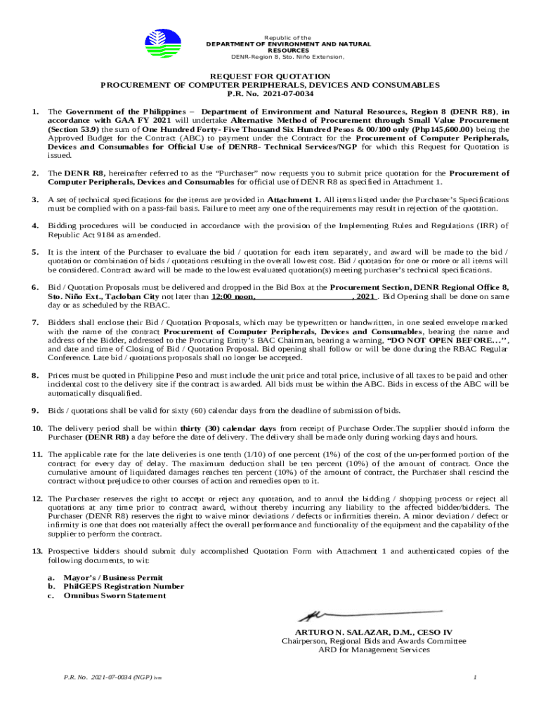 REQUEST FOR QUOTATION Procurement of Office Device ... Doc Template | pdfFiller