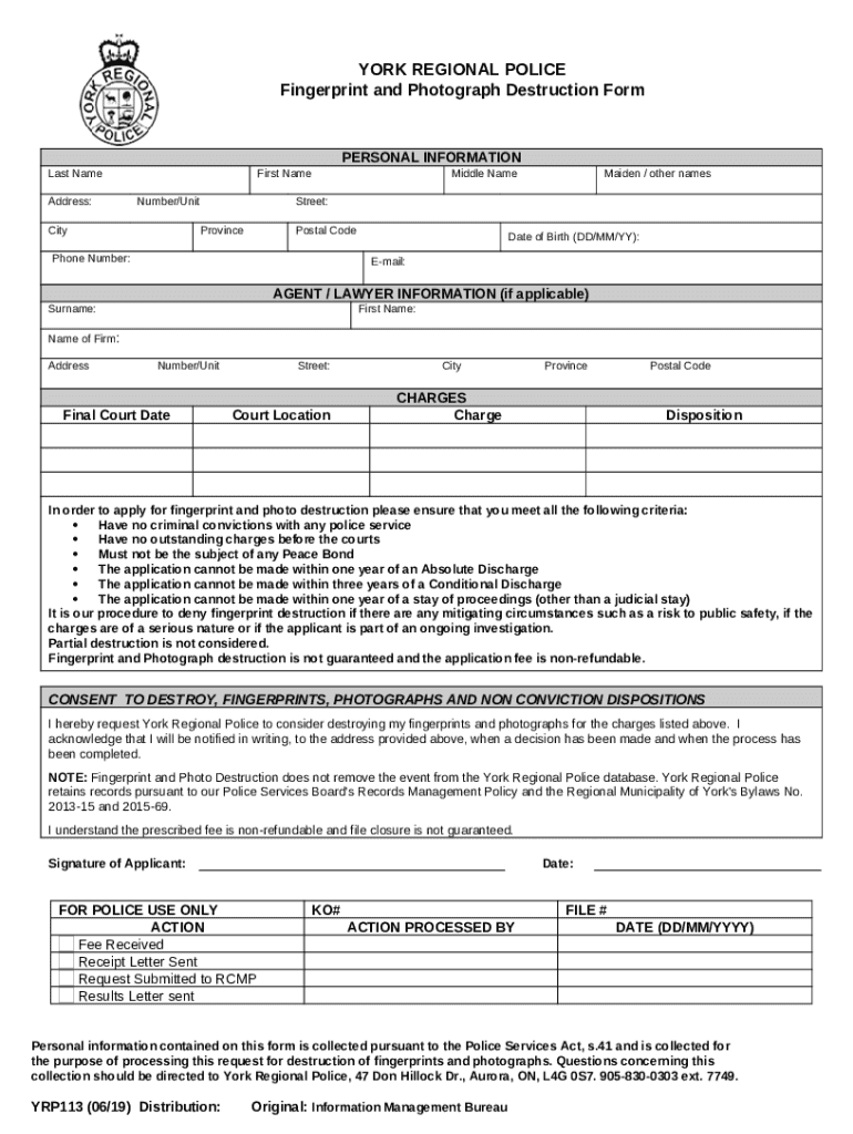 Fingerprint and Photo Destruction Doc Template | pdfFiller