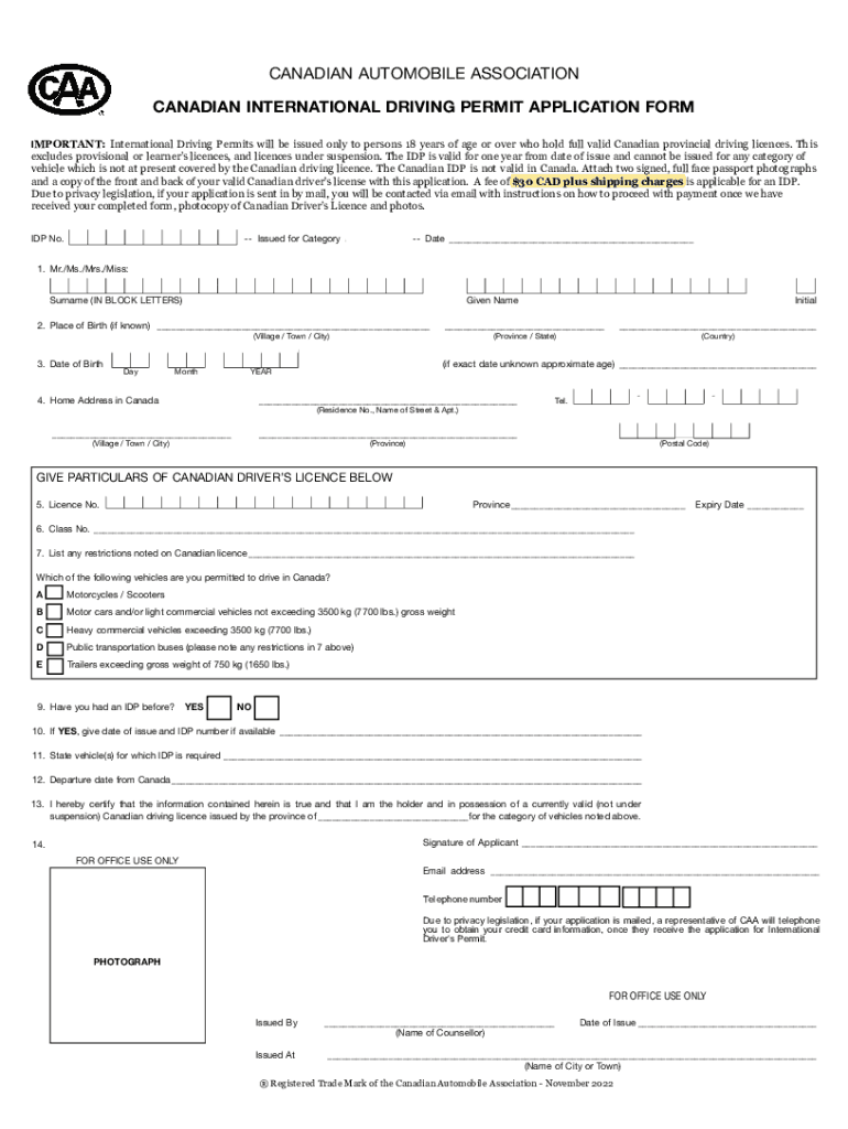 Fillable Online Fillable CANADIAN AUTOMOBILE ASSOCIATION ... Fax Email ...