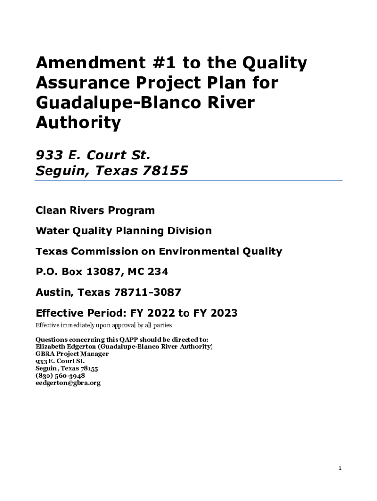 Fillable Online Amendment #1 to the Quality Assurance Project Plan for ... Fax Email Print ...