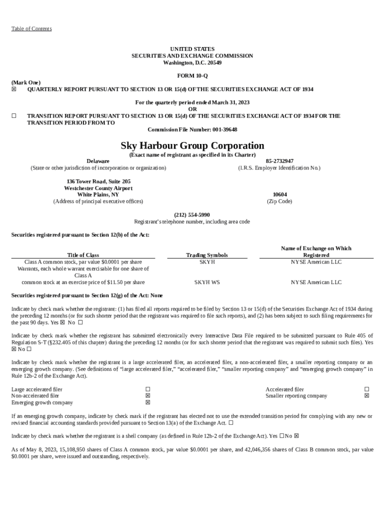 Sky Harbour Group Corporation - cloudfront.net Doc Template | pdfFiller