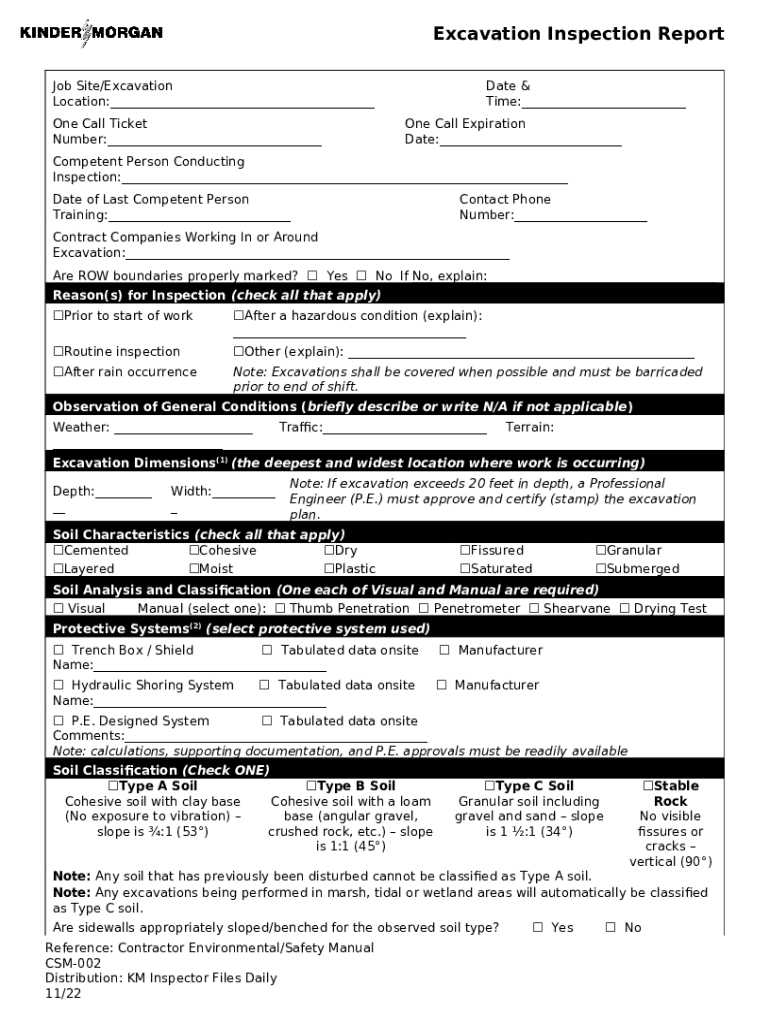 Trench Template Program and Inspection Worksheet Doc Template | pdfFiller