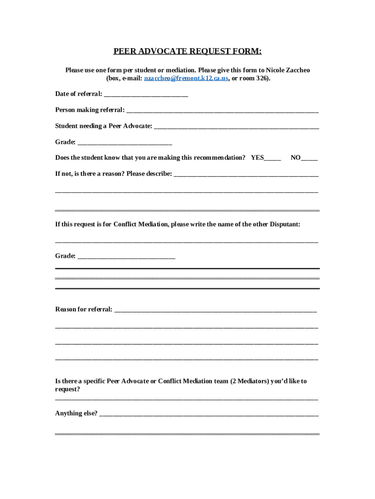PEER ADVOCATE REQUEST Doc Template | pdfFiller