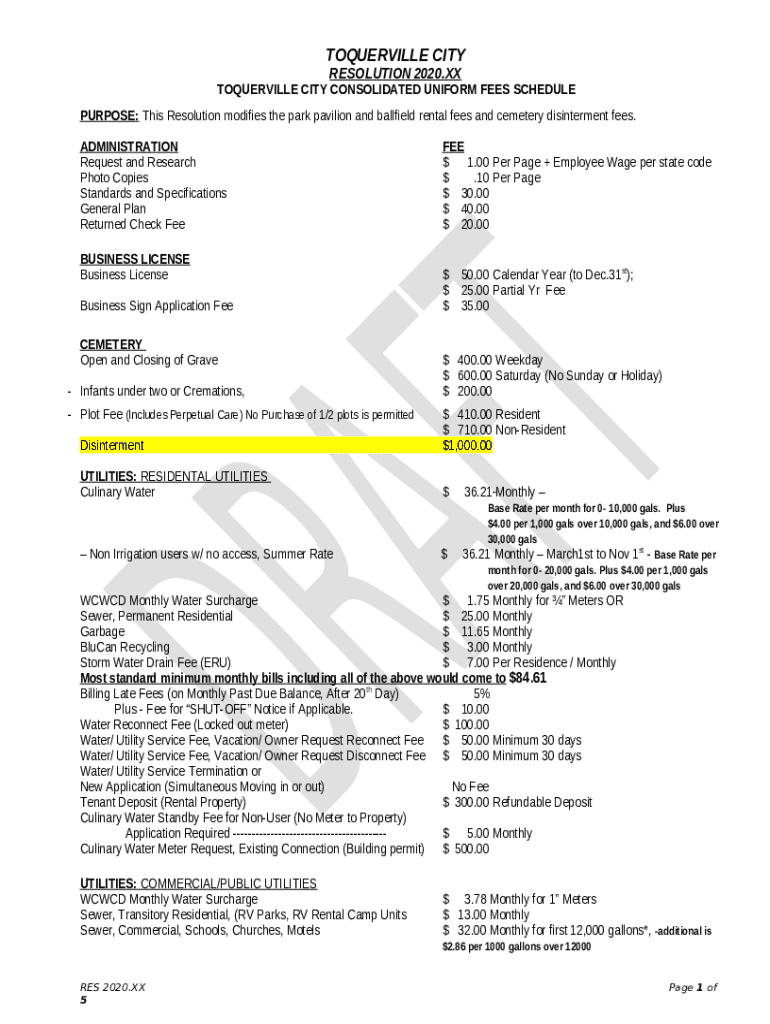 Toquerville City Consolidated Uni Fee Schedule - sqhk.co Doc Template ...