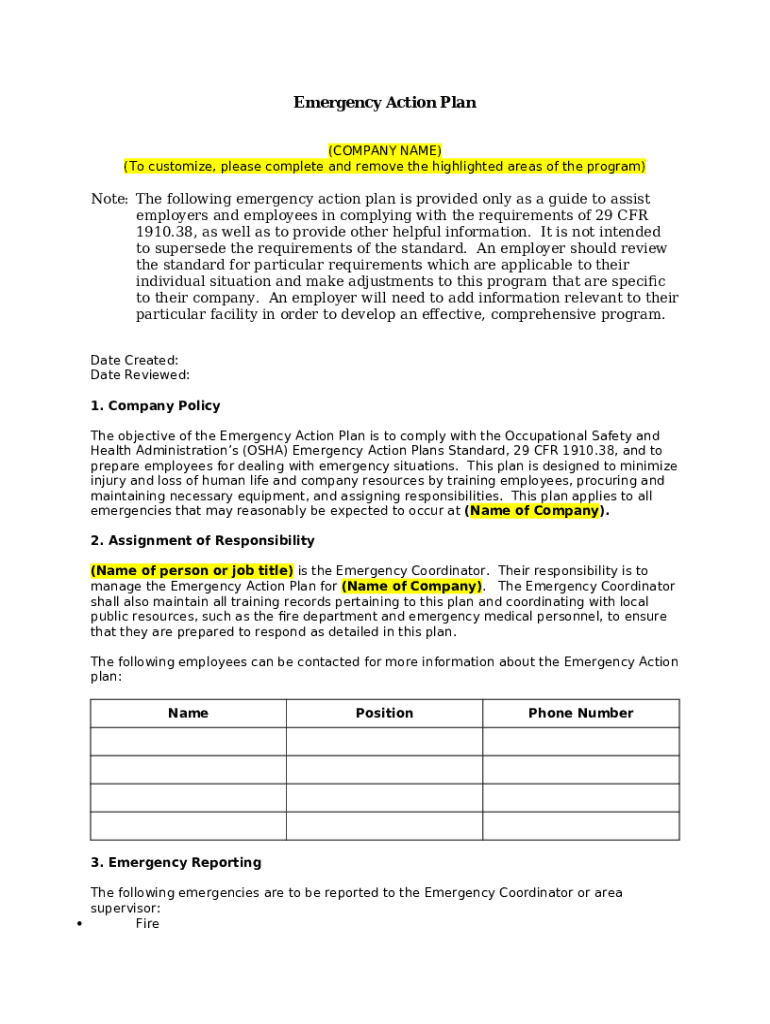 Emergency Action Sample Plan - Oklahoma.gov Doc Template | pdfFiller