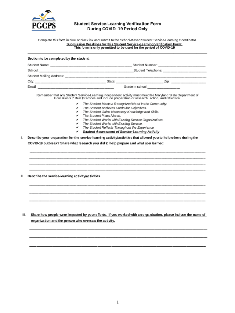 Student Service-Learning Verification During ... Doc Template | pdfFiller