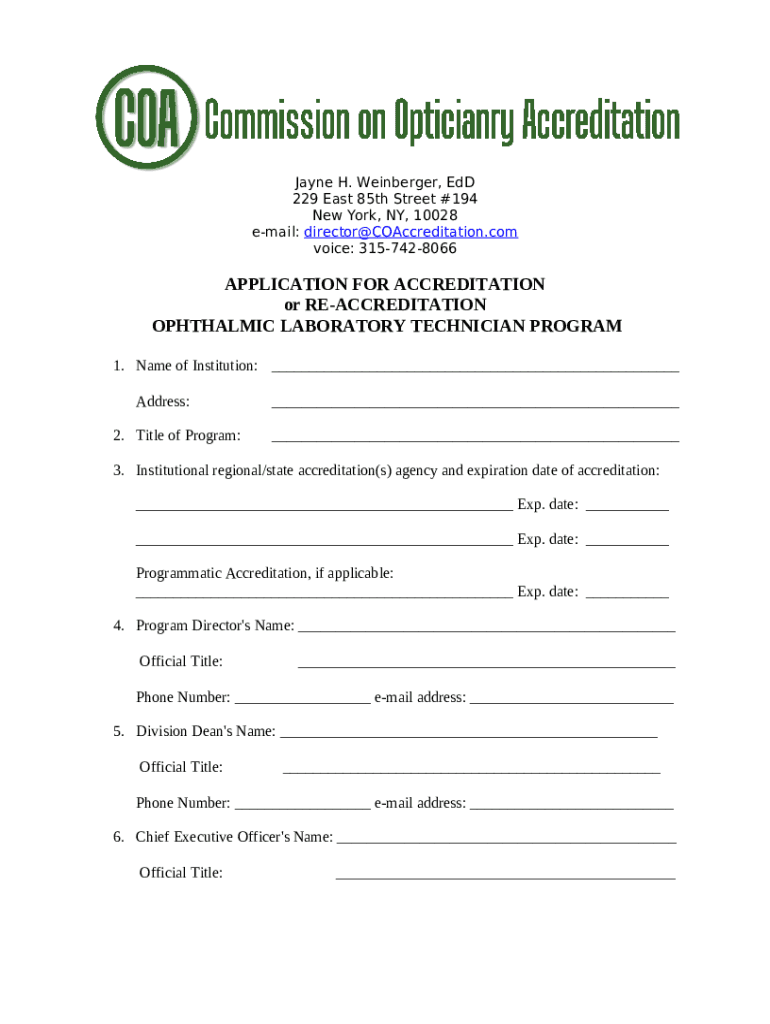 Application for Accreditation/ReaccreditationDegree Doc Template | pdfFiller