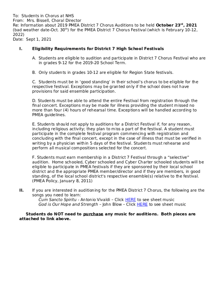 Ination about PMEA District 7 Chorus Auditions. ... Doc Template ...