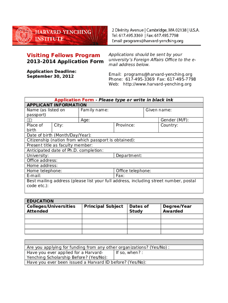 Visiting Fellows Program 2013-2014 Application Doc Template | pdfFiller