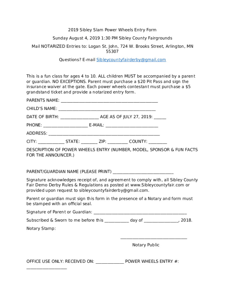 2019 Sibley Slam Power Wheels Entry . ... Doc Template | pdfFiller