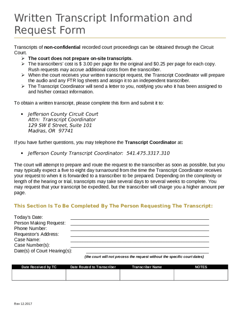 Written Transcript Ination and Request Doc Template | pdfFiller