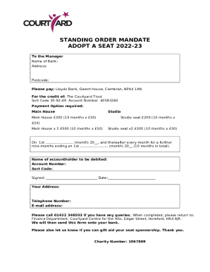 Set up a standing orderHelp & Support Doc Template | pdfFiller