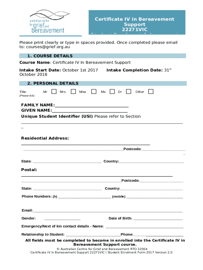 Certificate IV in Bereavement Support (online Learning) Doc Template ...