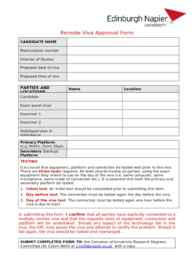 Remote Viva Approval - staff napier ac Doc Template | pdfFiller
