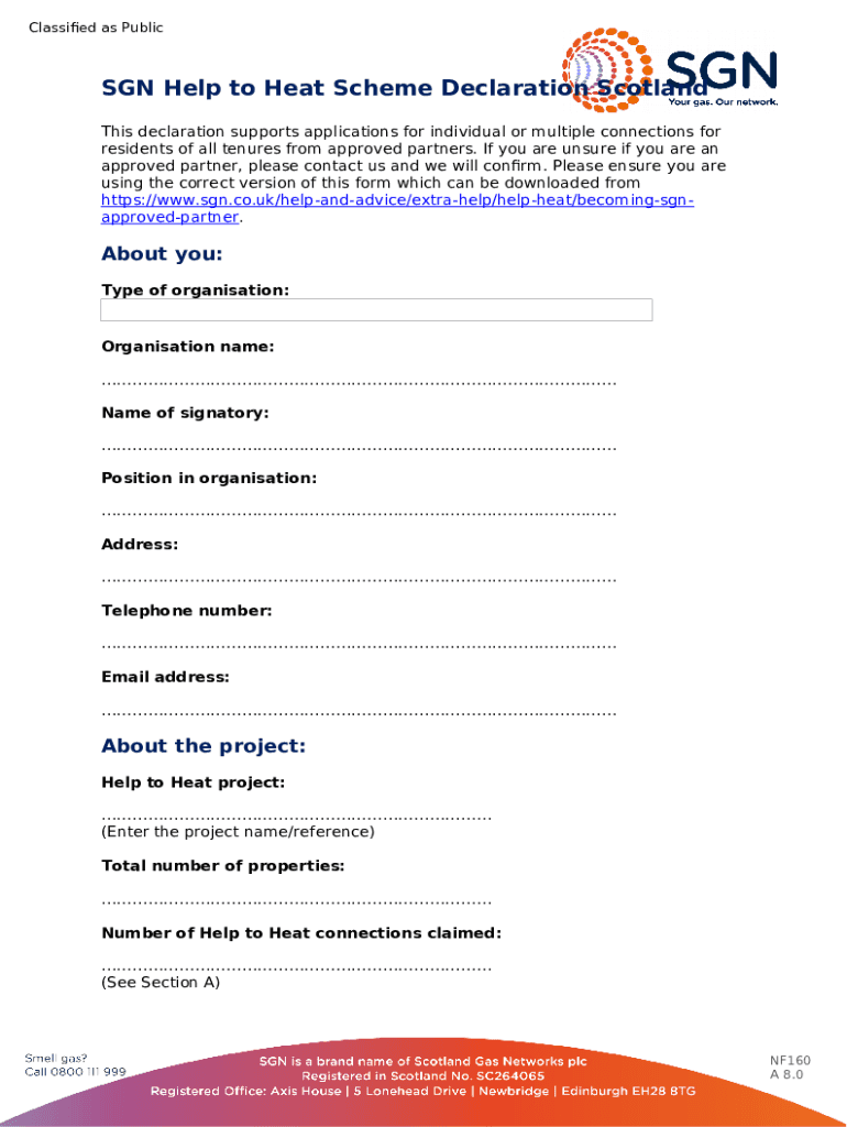 SGN Help to Heat Scheme Declaration South Doc Template | pdfFiller