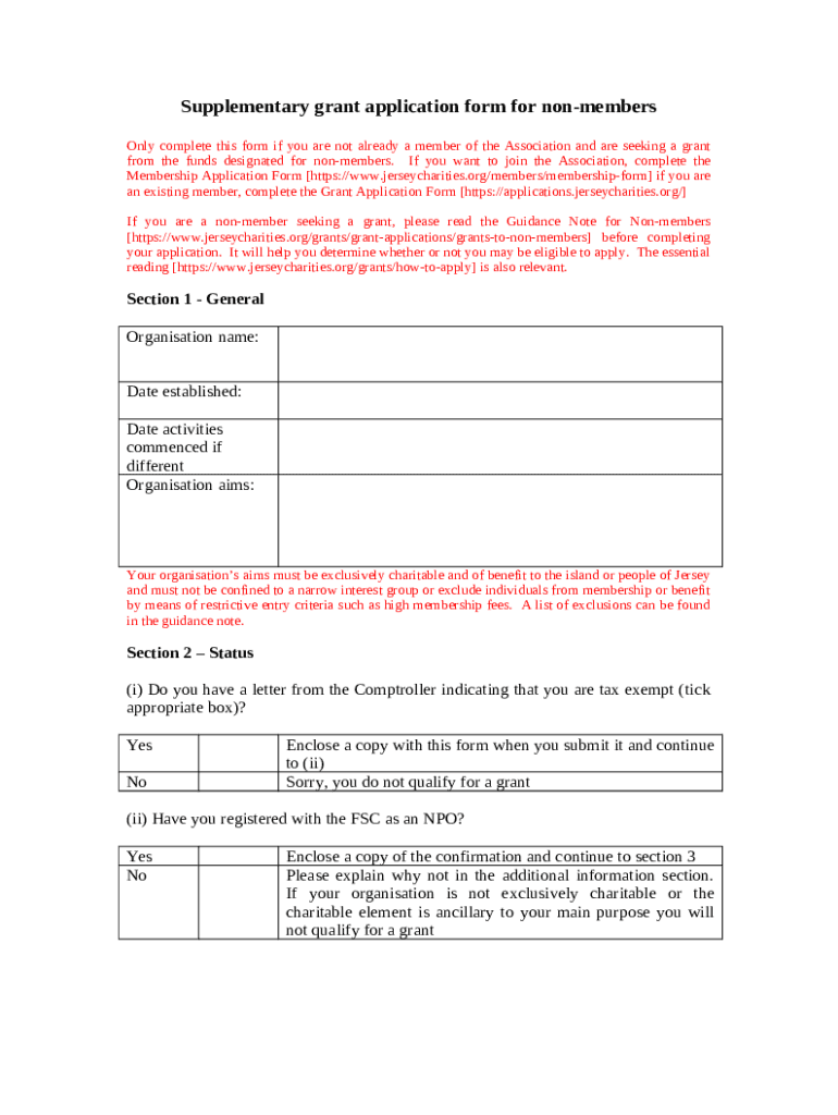 Supplementary grant application for non-members Doc Template | pdfFiller