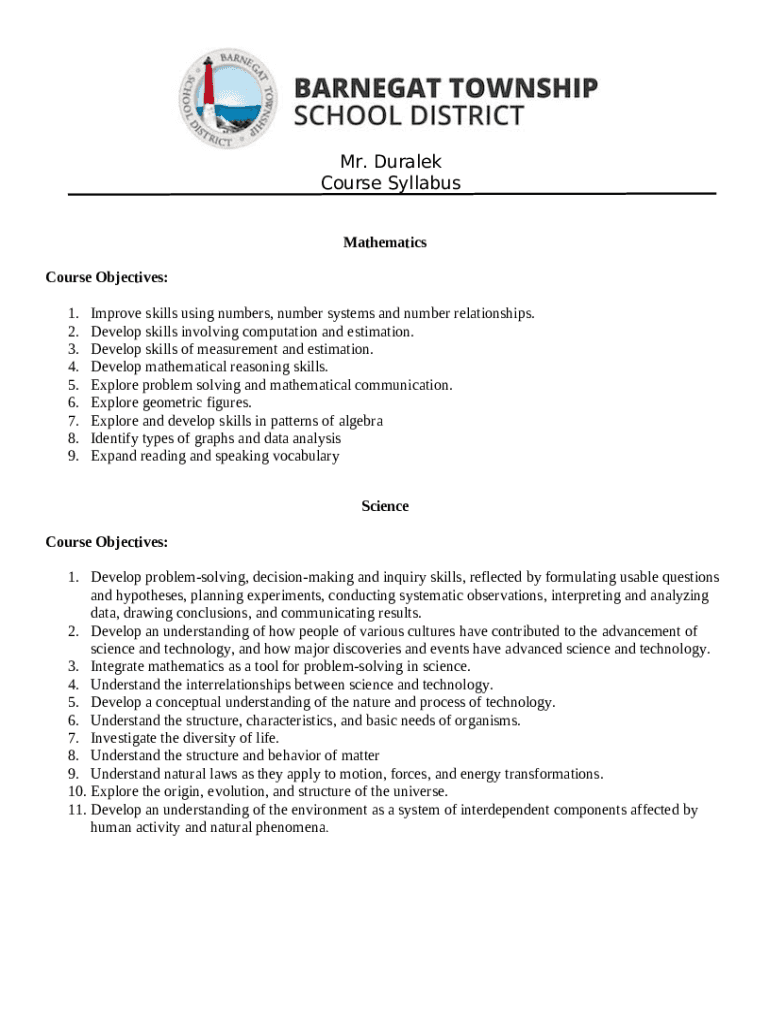 TEACHER SYLLABUS TEMPLATE Doc Template | pdfFiller