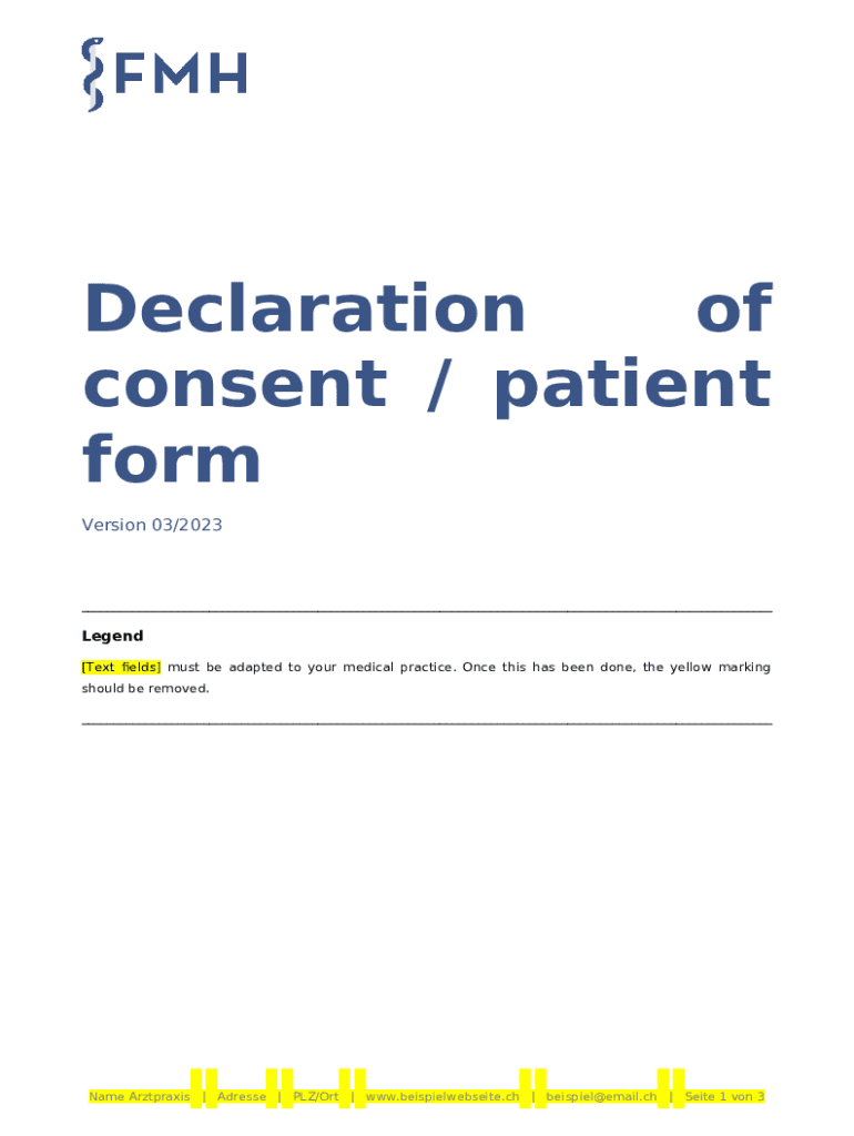 Declaration of consent / patient Doc Template | pdfFiller