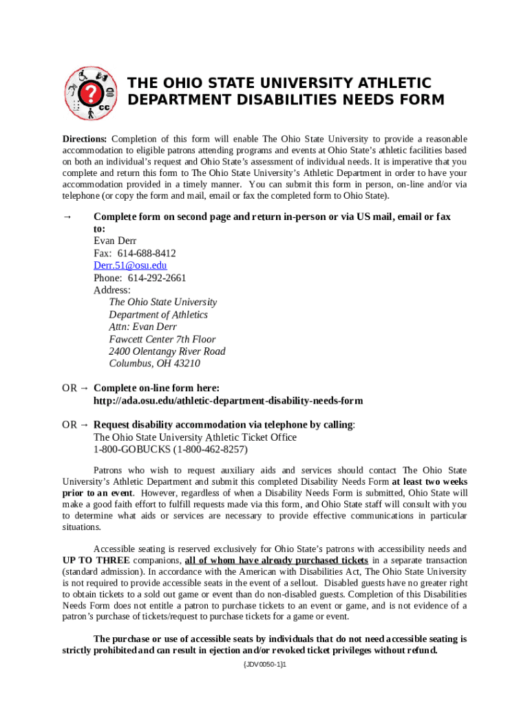 OSU Athletic Department Disability Needs - Ohio State Doc Template | pdfFiller