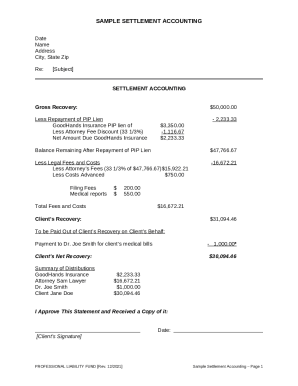 Sample Settlement Accounting Doc Template | pdfFiller