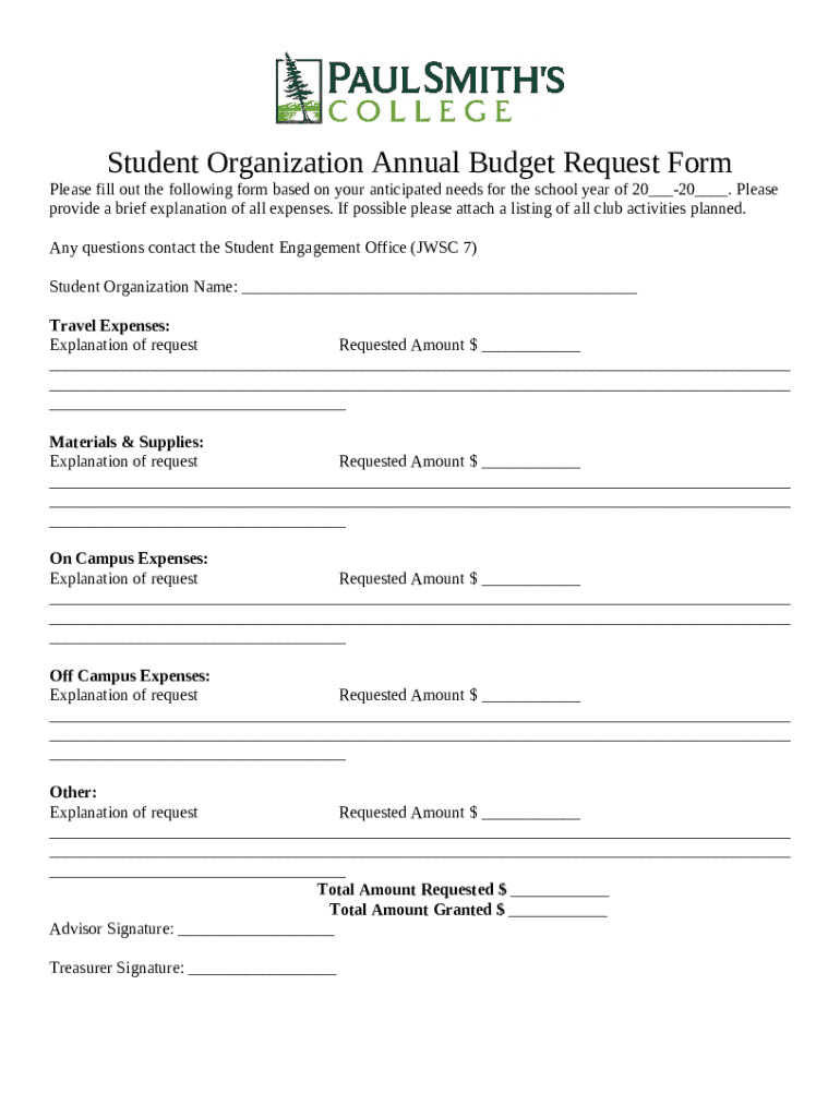 Student Organization Annual Budget Request Doc Template | pdfFiller
