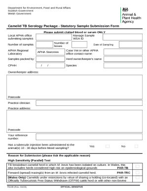 Camelid TB Serology Package - Statutory Sample Submission Doc Template ...
