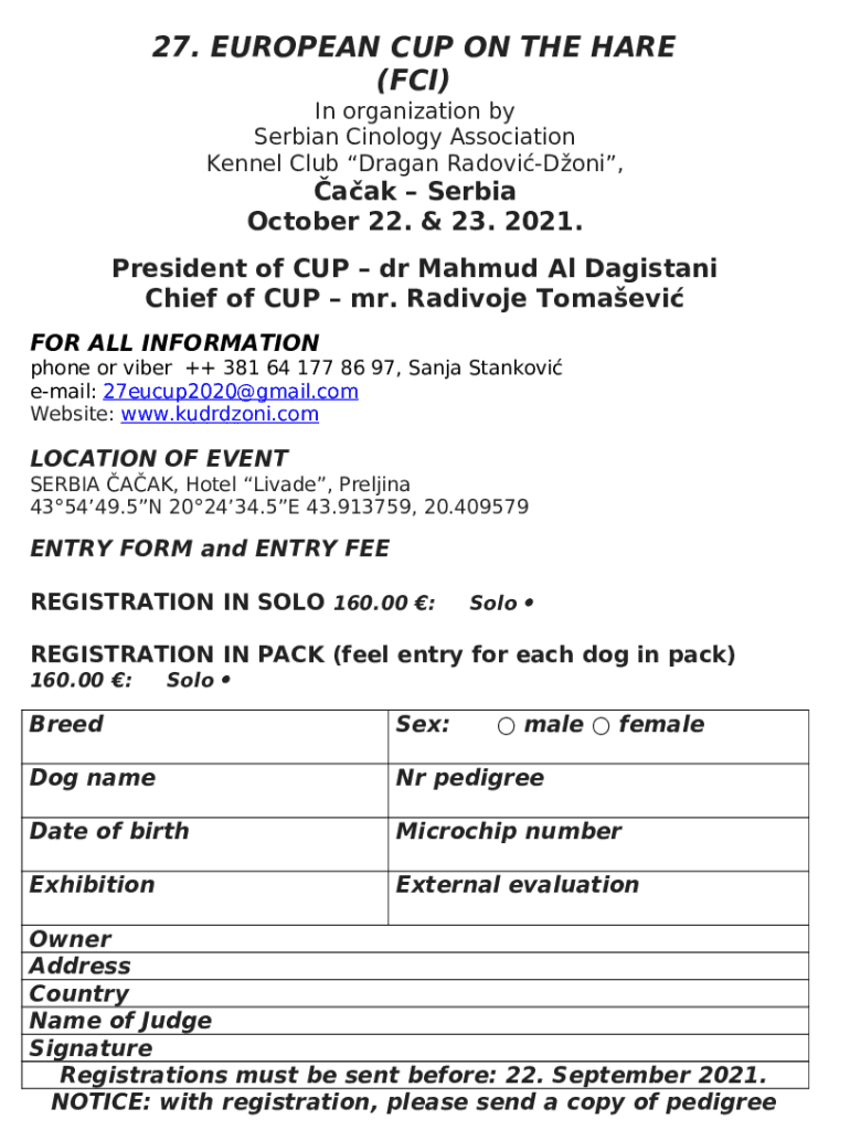 27. european cup on the hare (fci) Doc Template | pdfFiller