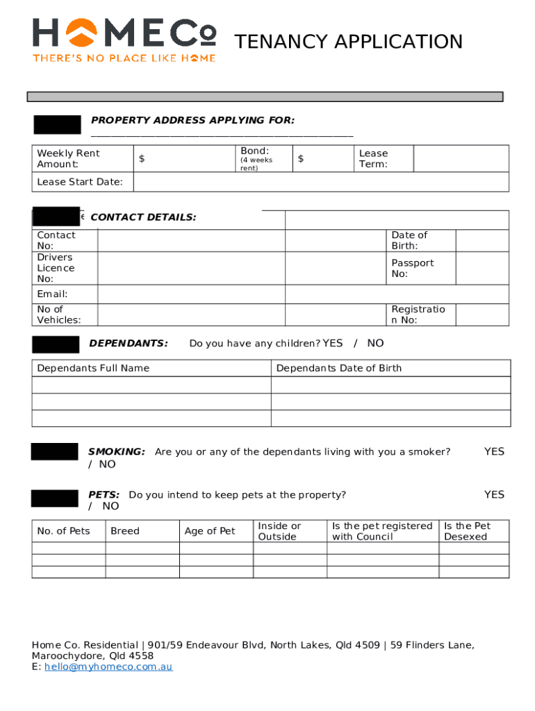 TENANCY APPLICATION - HOMECo Doc Template | pdfFiller