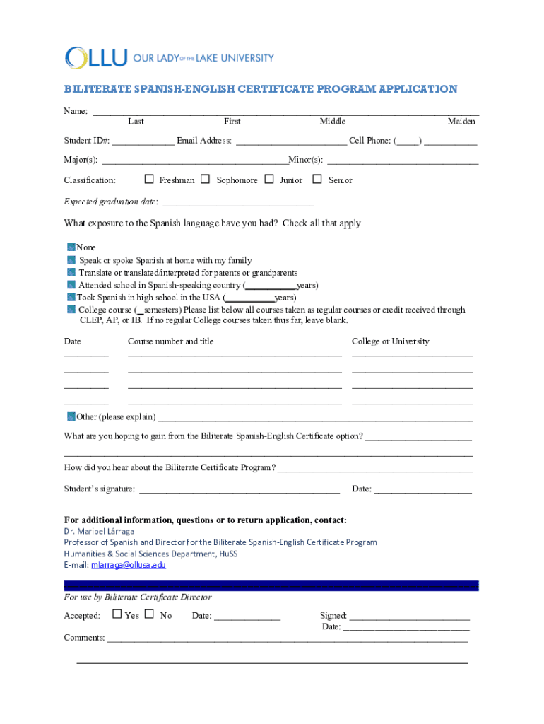 Fillable Online Spanish-English Biliterate Certificate Program Fax ...