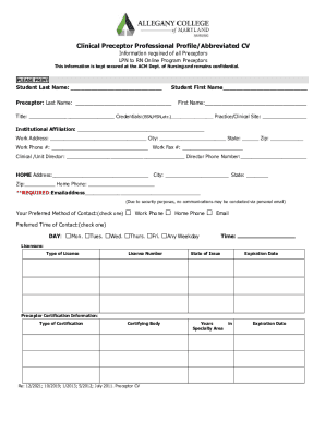 Fillable Online Preceptors for L.P.N. to B.S.N. Students Fax Email ...