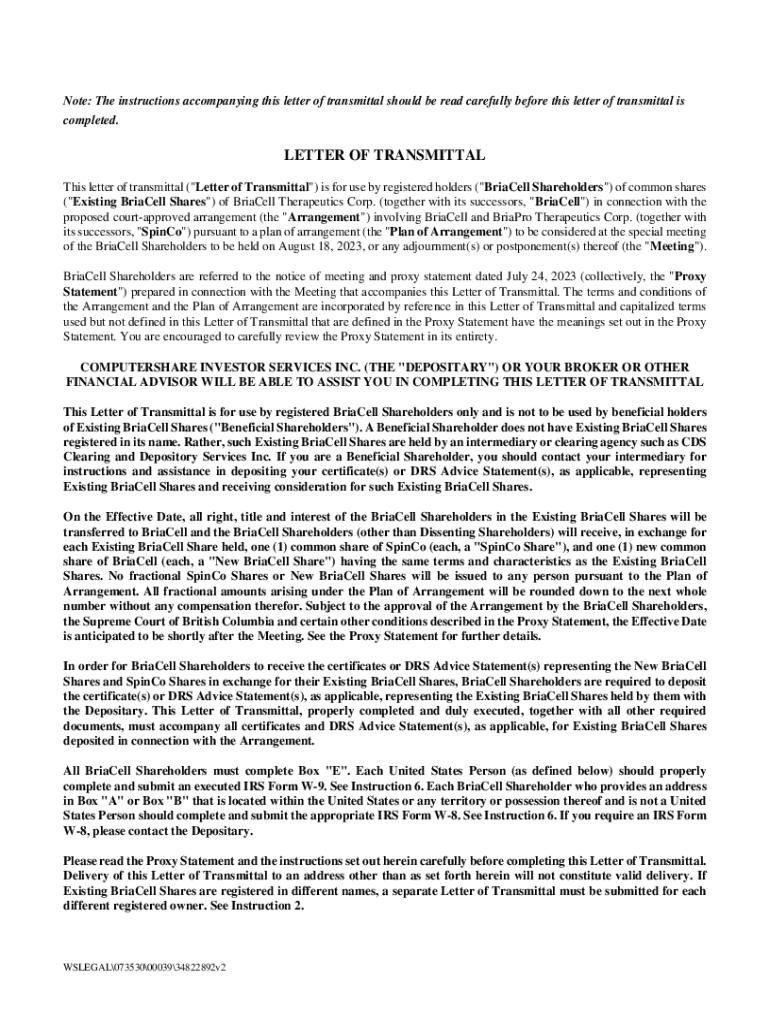 Fillable Online Note: The instructions accompanying this letter of ...