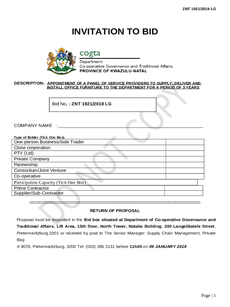 INVITATION FOR BIDS (Includes Return Label) SP11 - Biznet Doc Template | pdfFiller