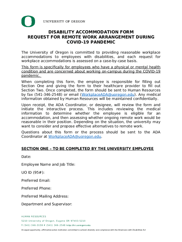disability accommodation request for continuation of remote ... - hr uoregon Doc Template ...