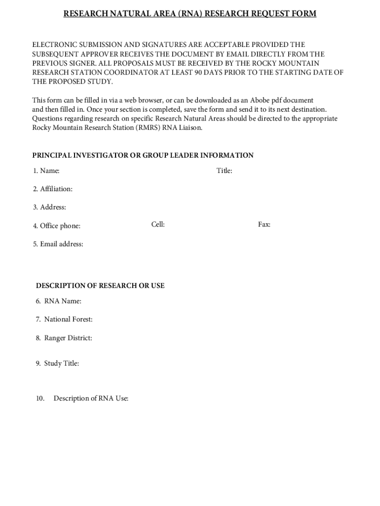 Fillable Online Research Natural Areas Research Request Form. Form to ...